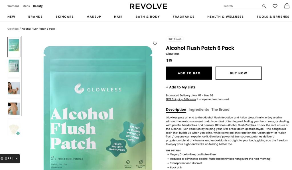 Glowless Alcohol Flush Patches Launch on Revolve - Glowless